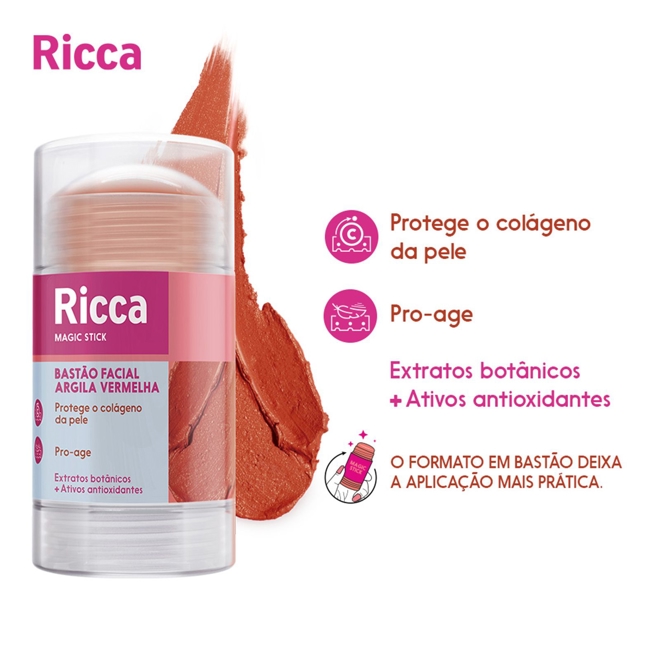 RICCA BASTÃO FACIAL ARGILA VERMELHA 70GR - RICCA BASTÃO FACIAL ARGILA ...